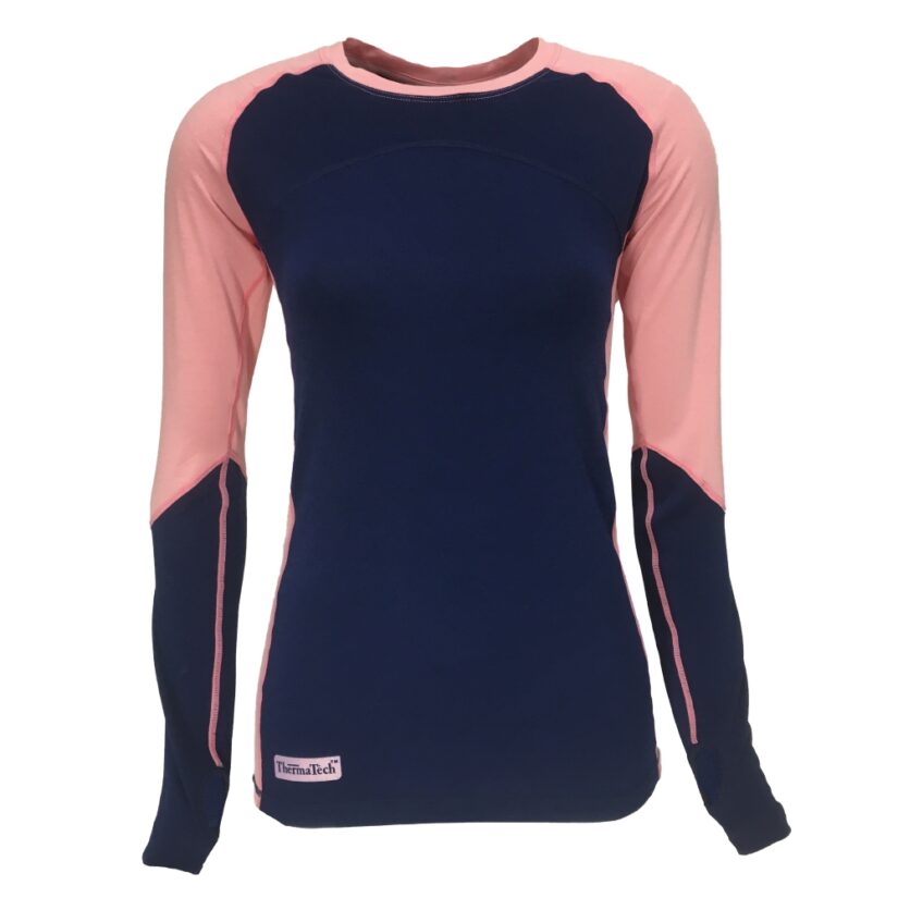 Womens Long Sleeve Crew Baselayer Ink/Flamingo - Thermatech New Zealand