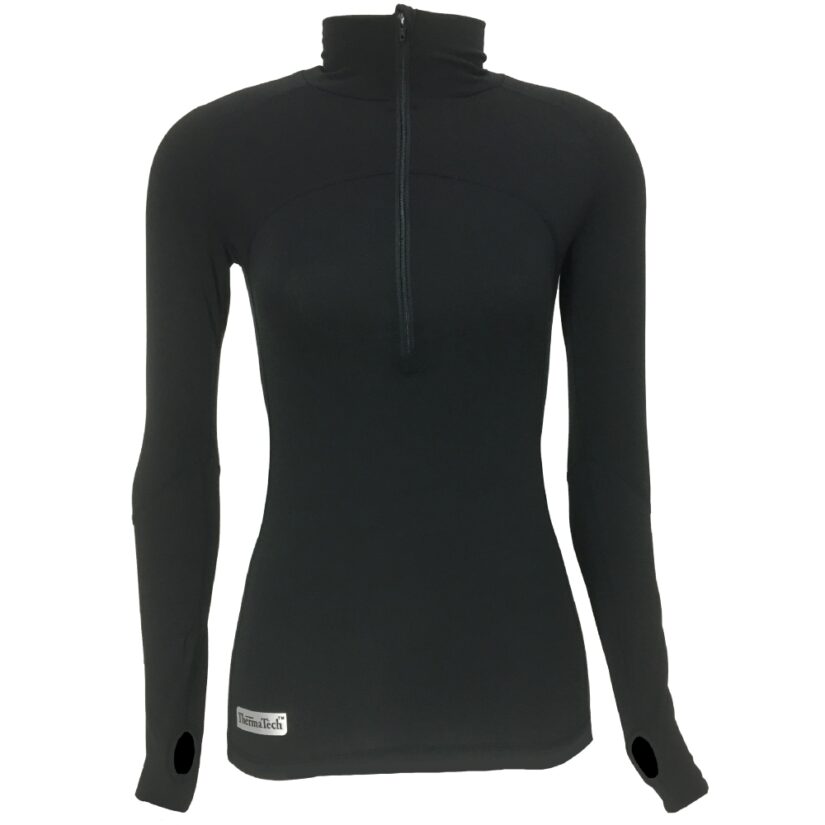 Womens 1/4 Zip Baselayer Black - Thermatech New Zealand